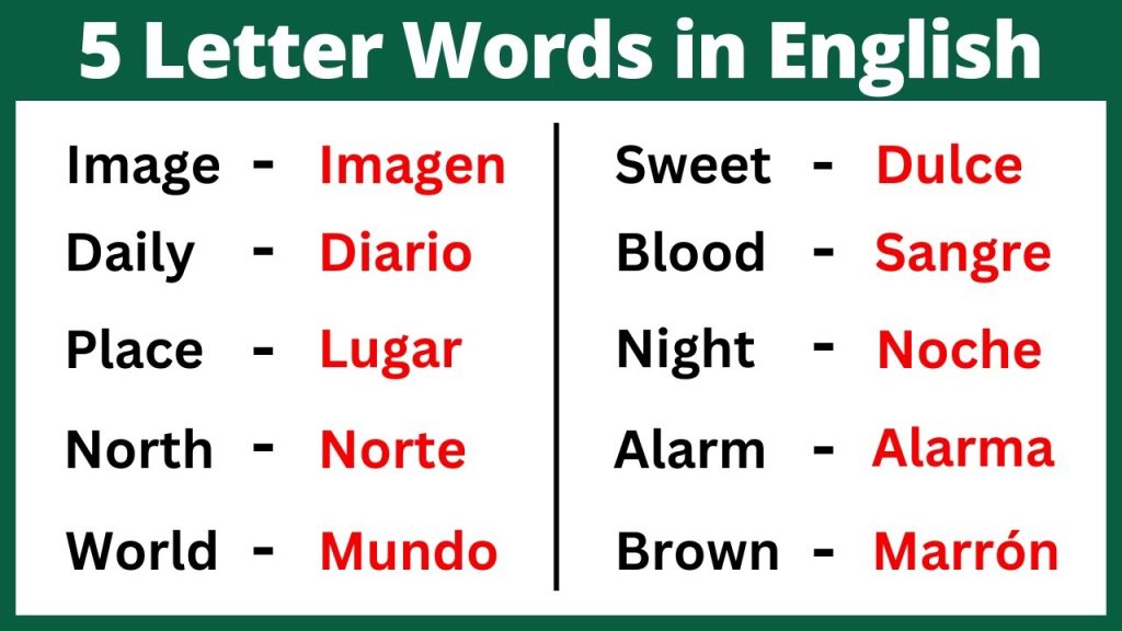 Palabras en ingles de 5 letras